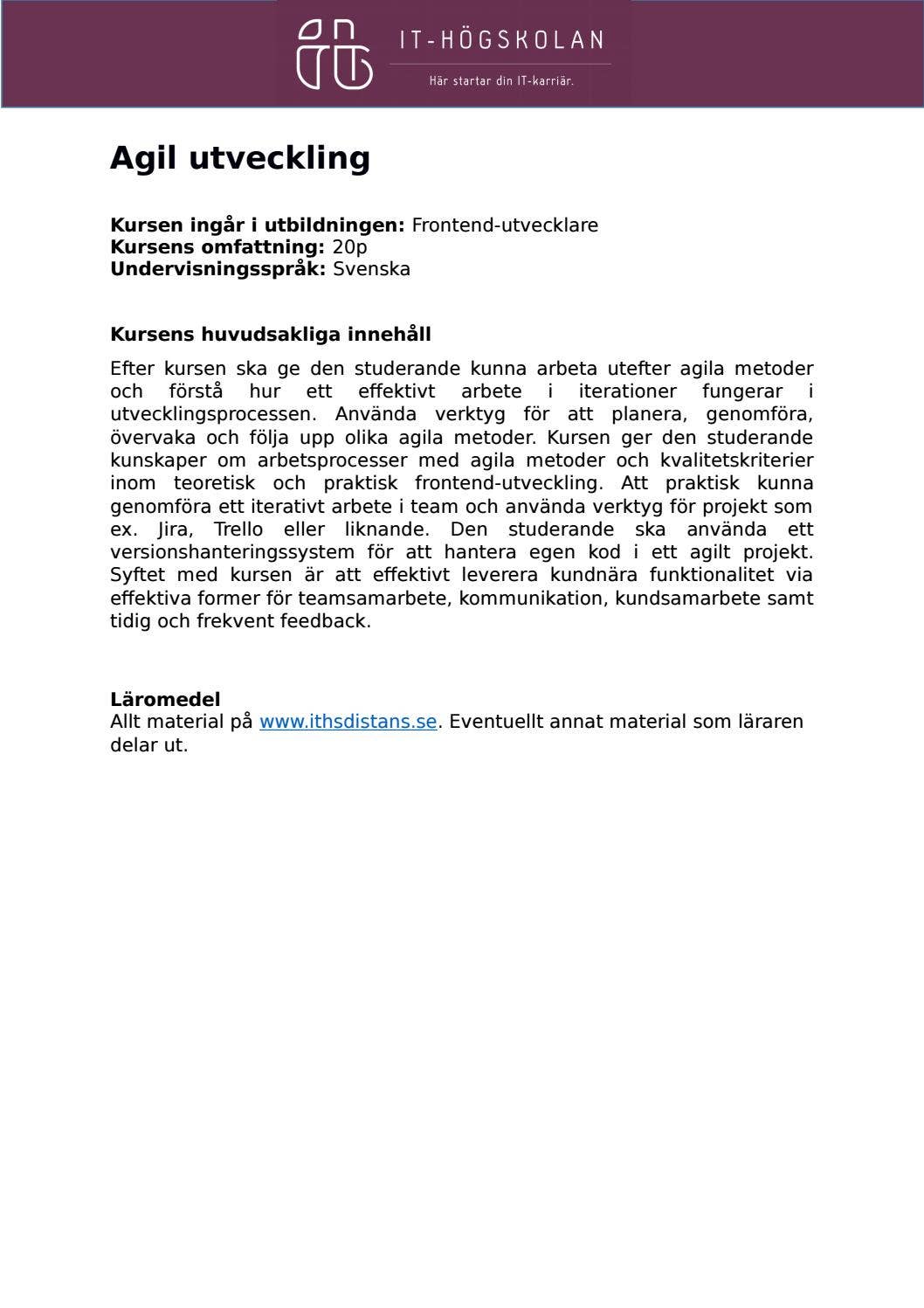 Agil utveckling - FEU by IT-Högskolan - Issuu