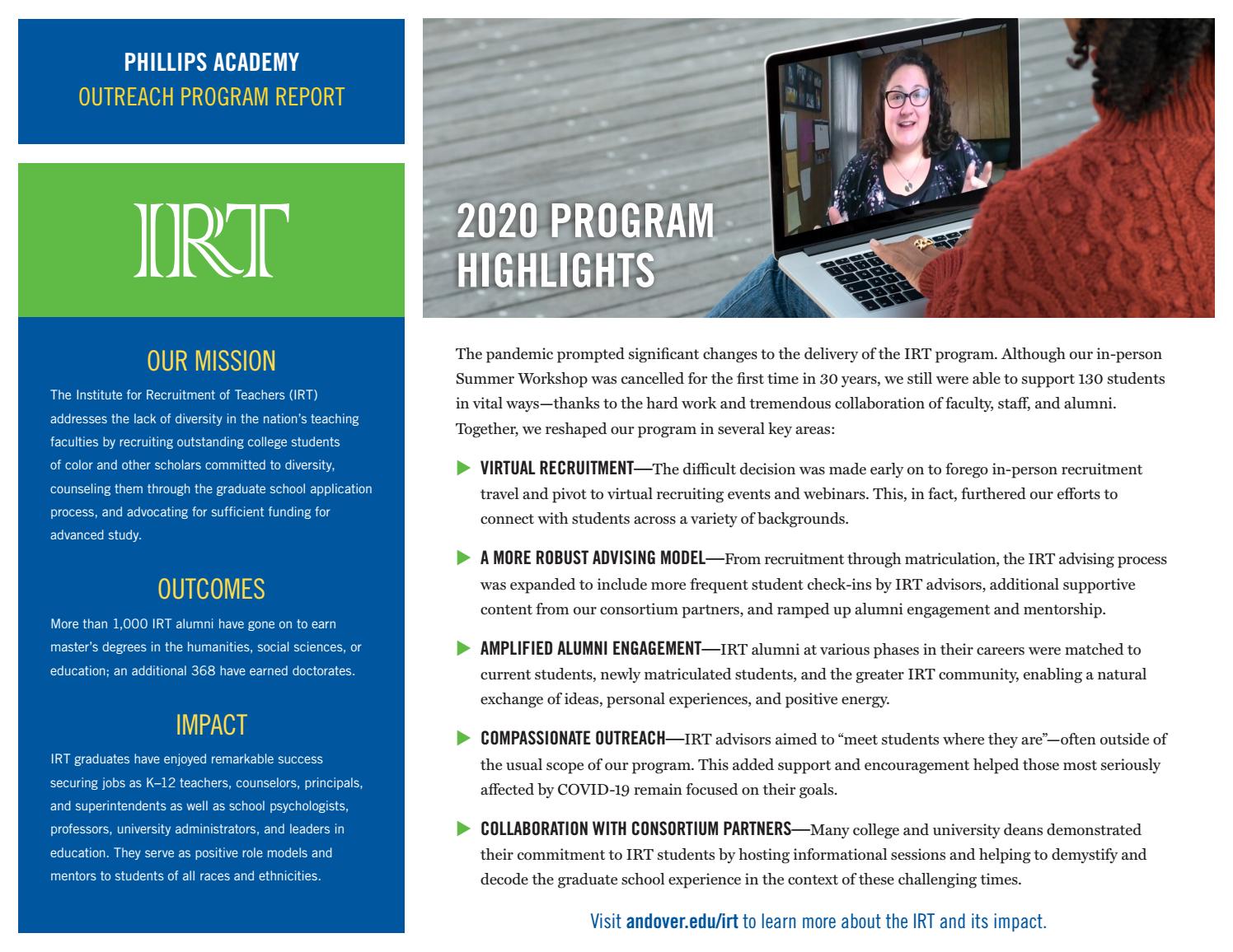 2020 IRT Program Report by Phillips Academy - Issuu