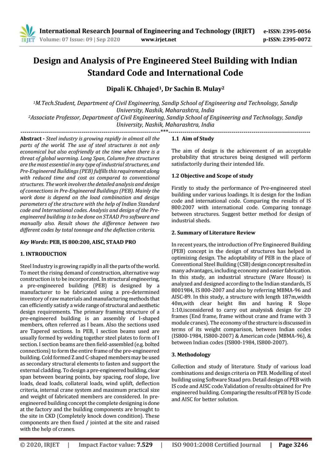 IRJET- Design and Analysis of Pre Engineered Steel Building with Indian ...