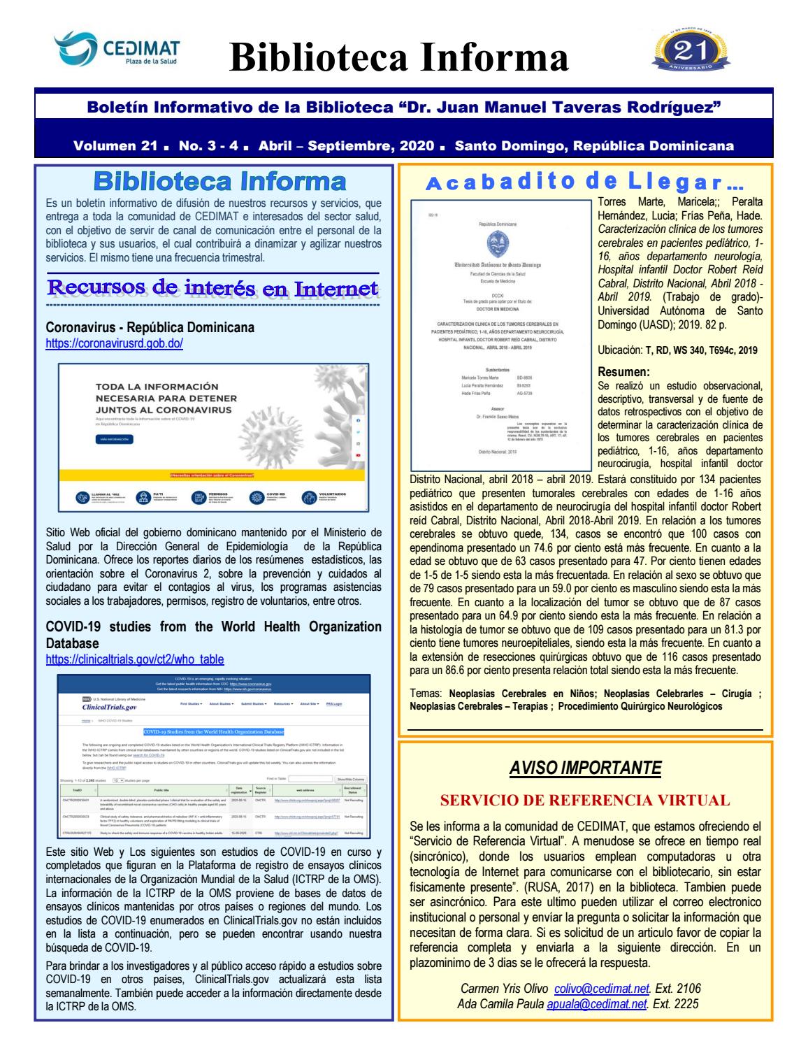 Biblioteca Informa Abrl-Sept, 2020 by Bibliocedimat - Issuu