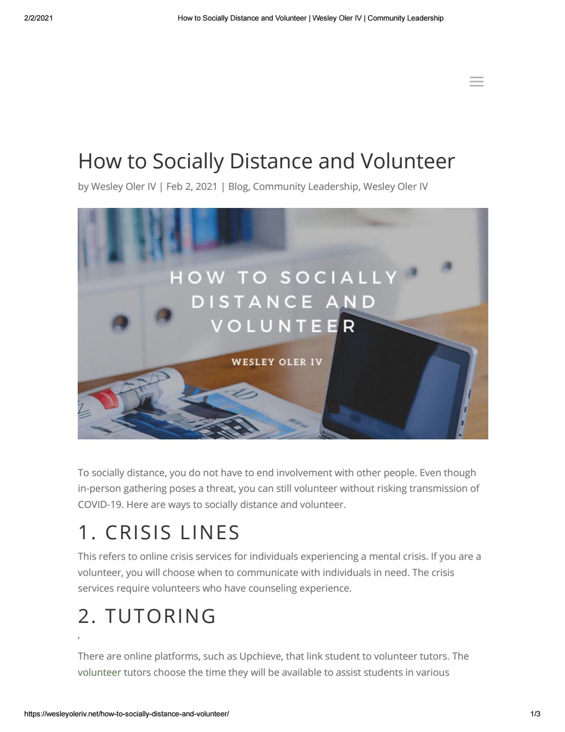 How to Socially Distance and Volunteer by Wesley Oler IV - Issuu