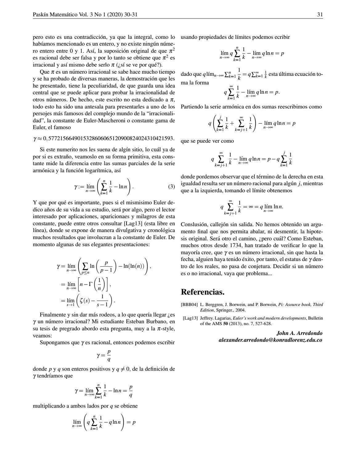Paskín Matemático Vol 3. Num 1 by Fundación Universitaria Konrad Lorenz ...