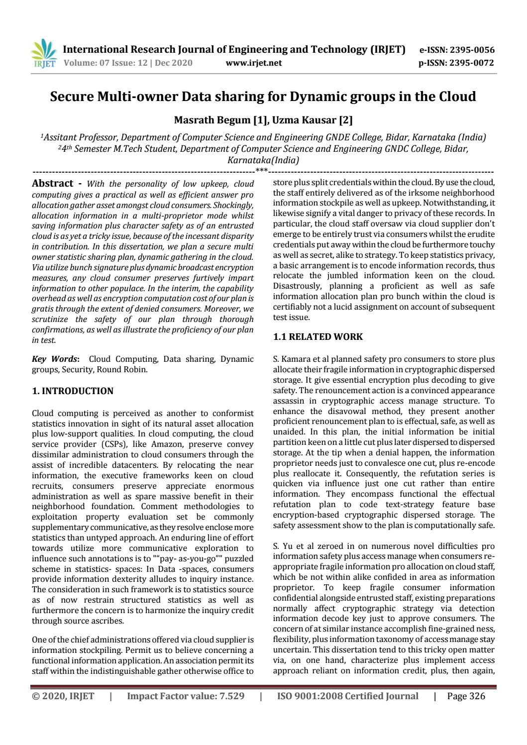 IRJET- Secure Multi-Owner Data Sharing for Dynamic Groups in the Cloud by IRJET Journal - Issuu