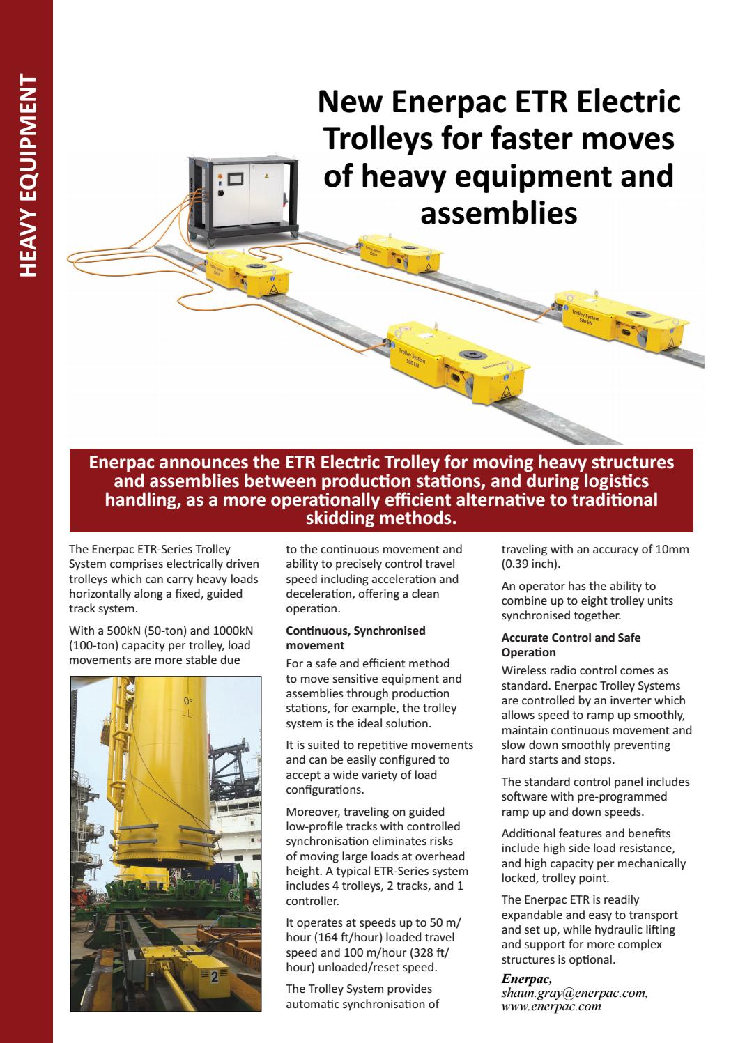 New Enerpac ETR Electric Trolleys for faster moves of heavy equipment ...