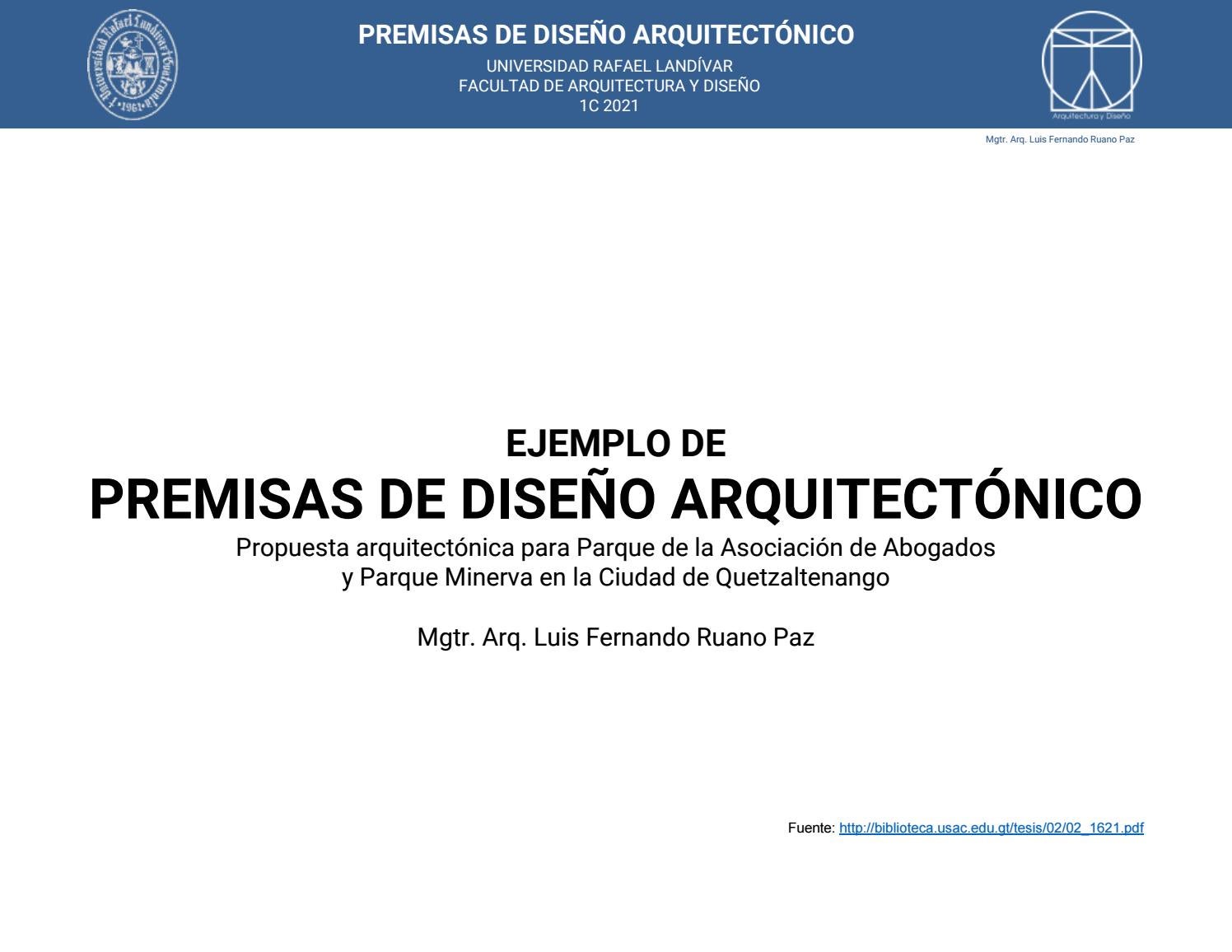 PREMISAS ESPECÍFICAS DE DISEÑO ARQUITECTÓNICO 1C2022 by Arq. Luis ...