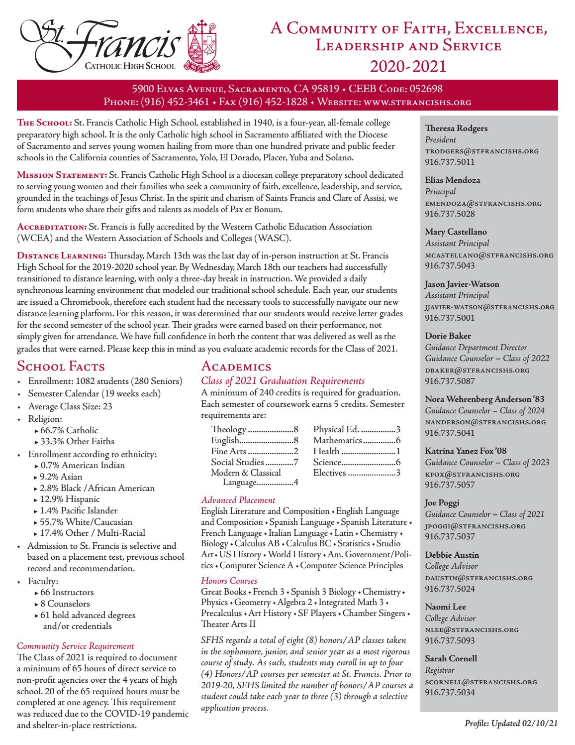 SFHS 2020-2021 Profile by St. Francis High School - Issuu