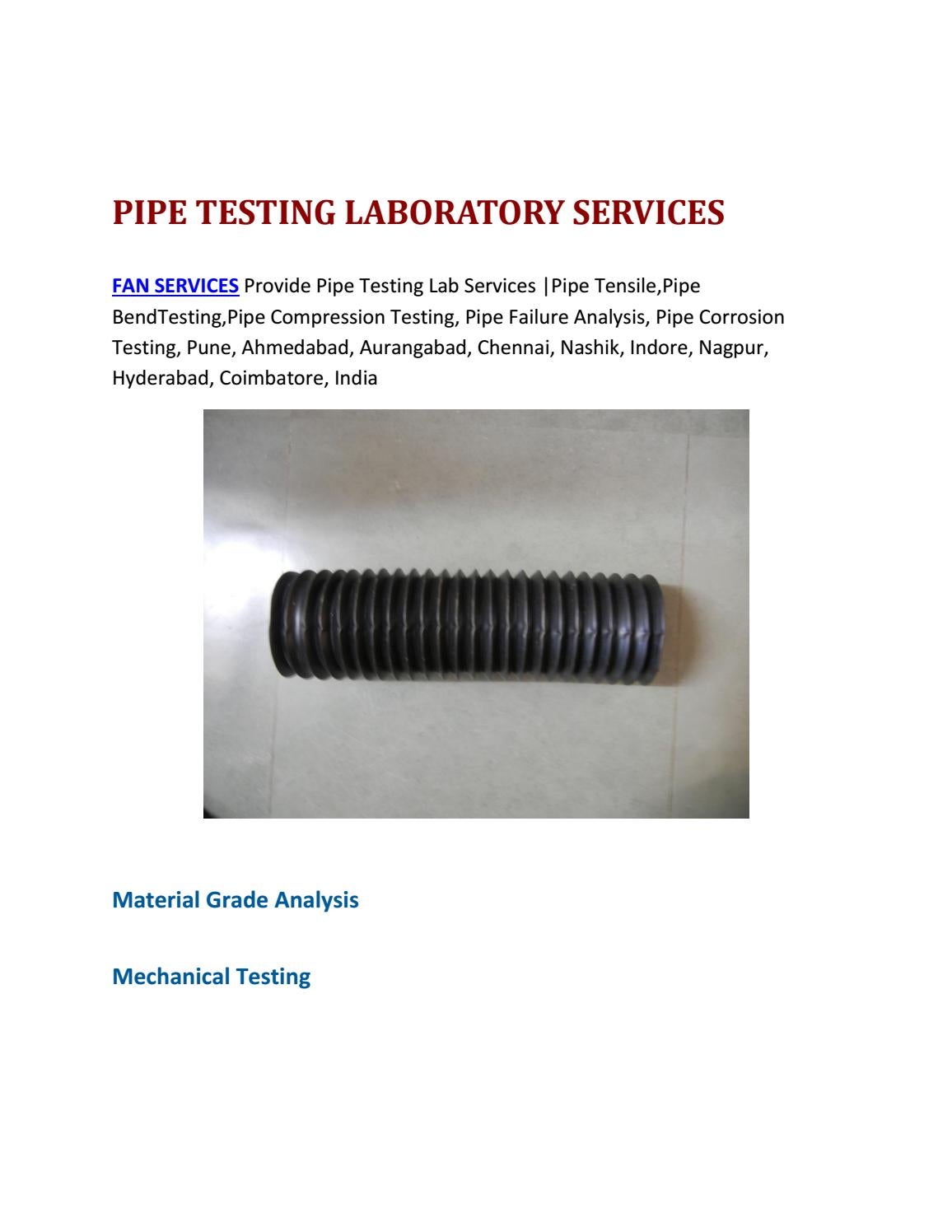 Pipe Testing Lab Mumbai, Pune, Nashik,Chennai,Hyderabad,India by FAN ...