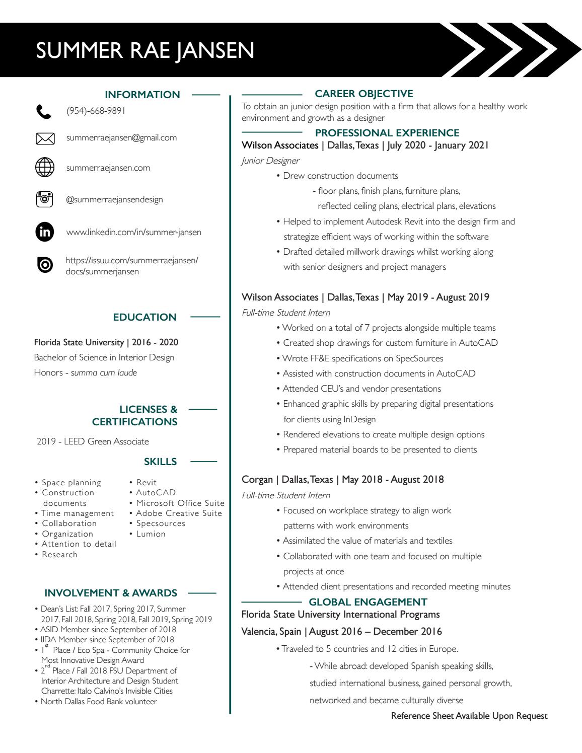 Interior Design Resume by Summer Rae Jansen - Issuu