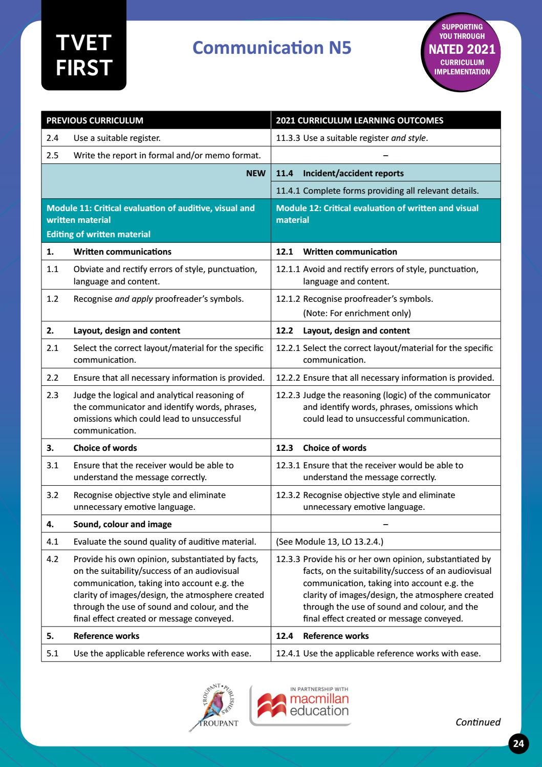 New Nated ENGINEERING Curriculum Comparison Grid by Macmillan Education ...