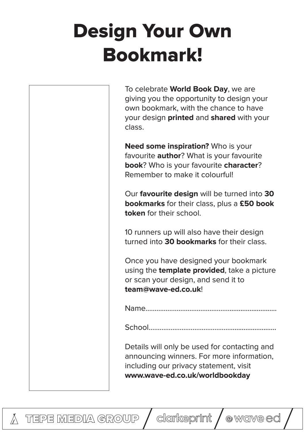 Design Your Own Bookmark Template - World Book Day - Wave Ed by Wave Ed ...