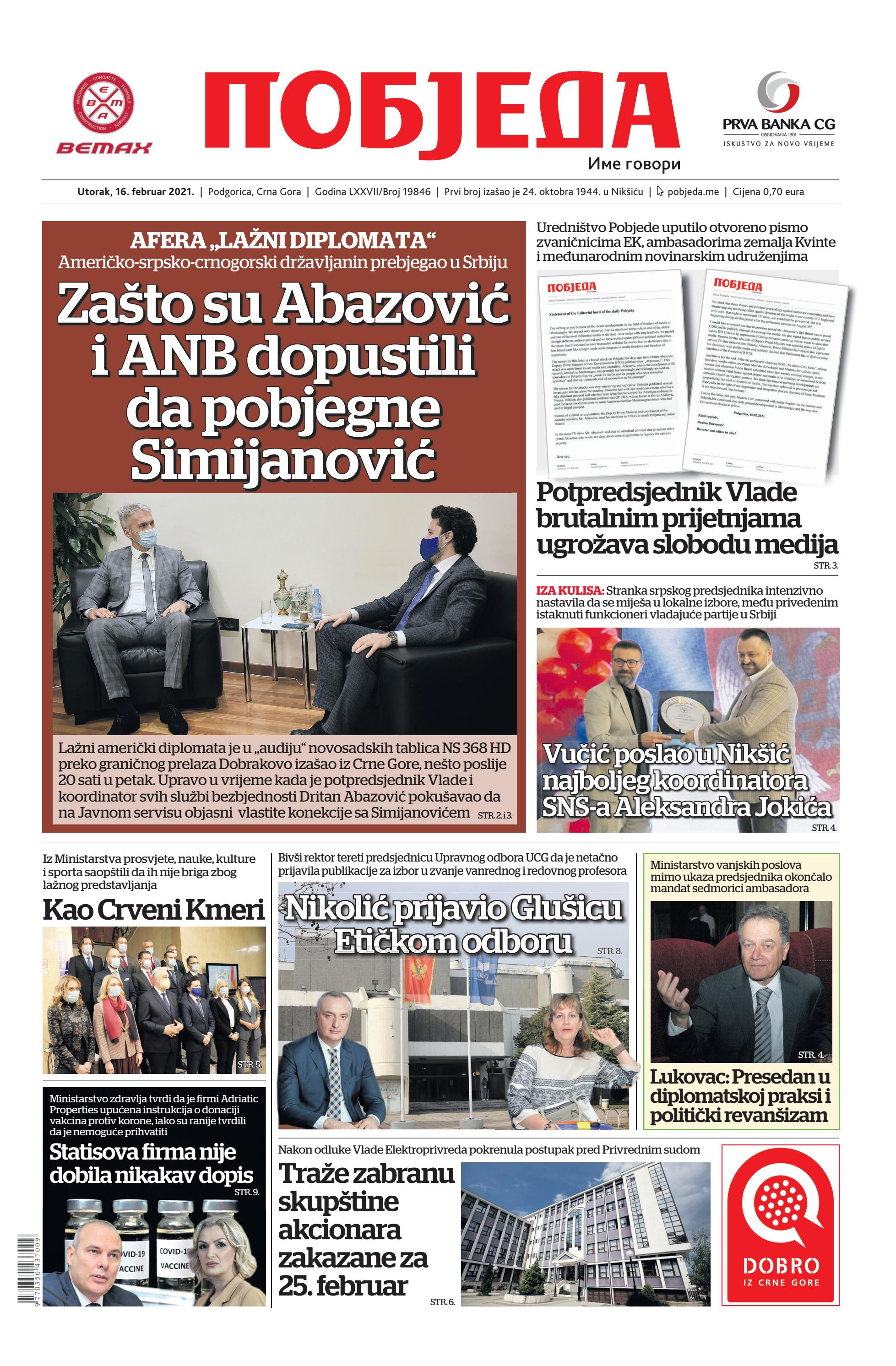 Dnevni list Pobjeda 16.02.2021. by Pobjeda - Issuu
