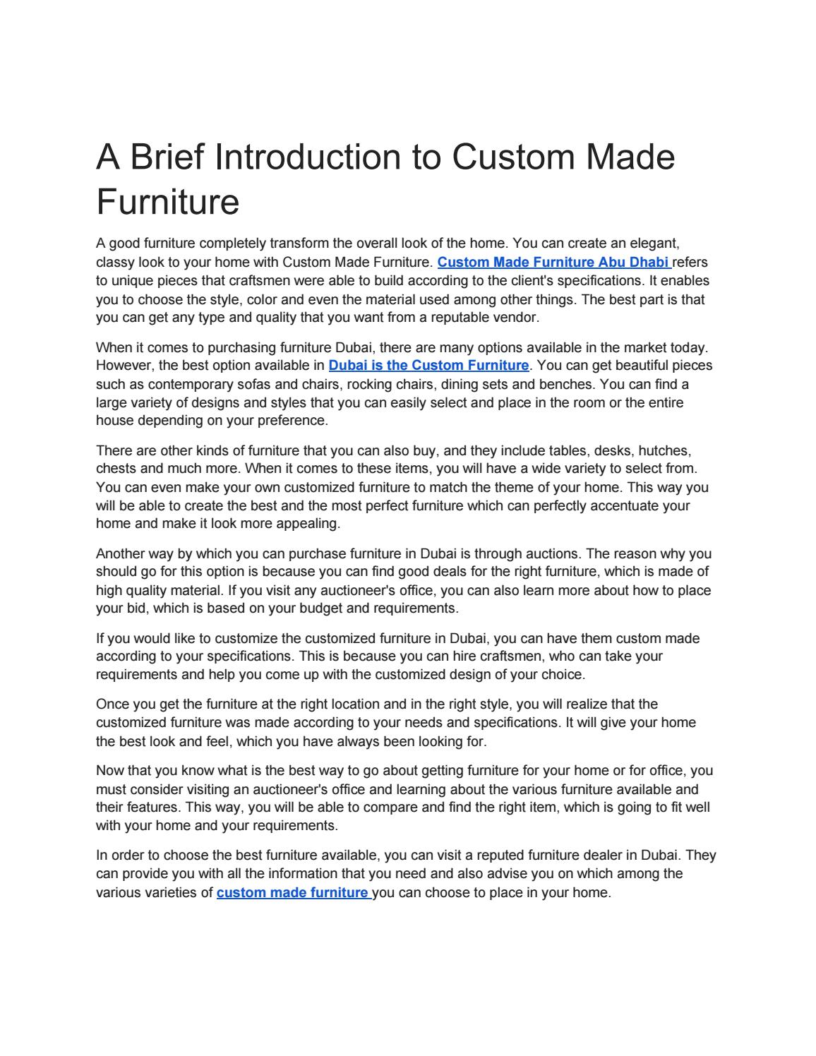 A Brief Introduction to Custom Made Furniture by John Smith - Issuu