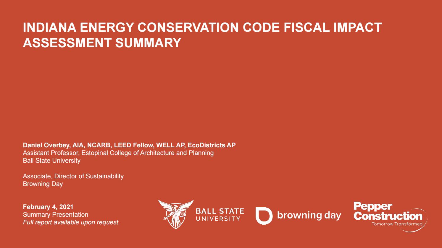 Indiana Energy Conservation Code Fiscal Impact Assessment - Summary ...