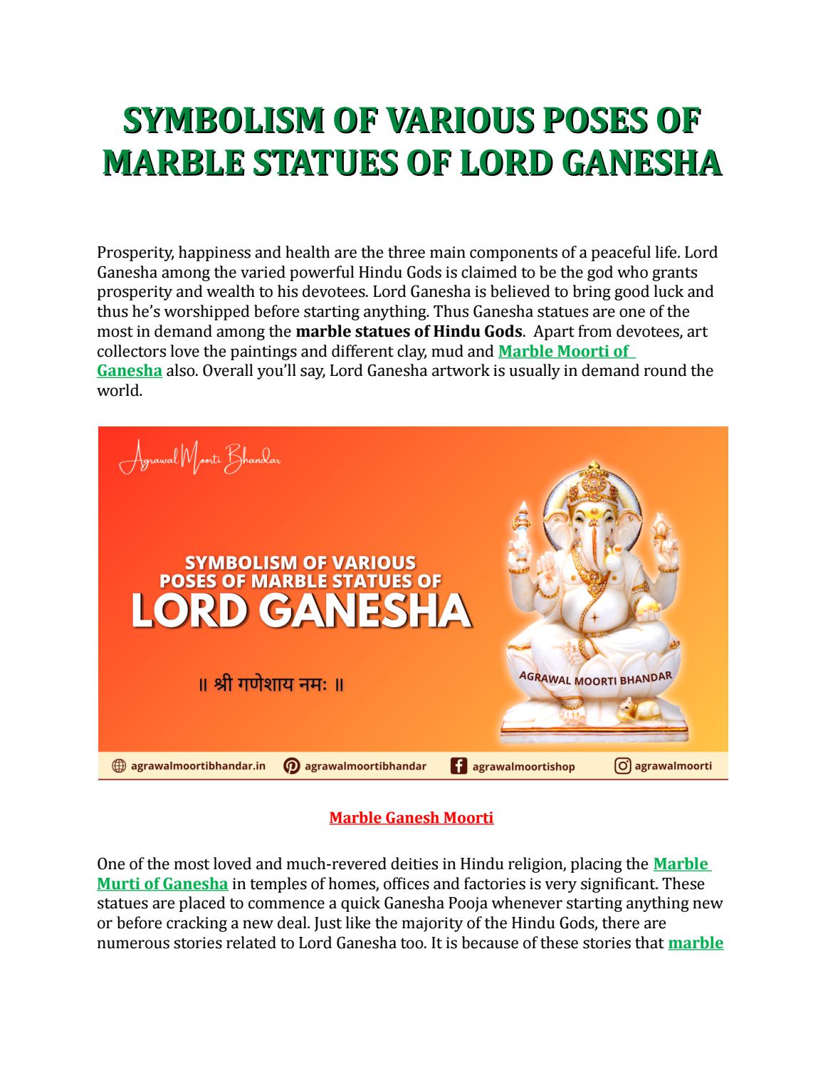 SYMBOLISM OF VARIOUS POSES OF MARBLE STATUES OF LORD GANESHA by Agarwal ...