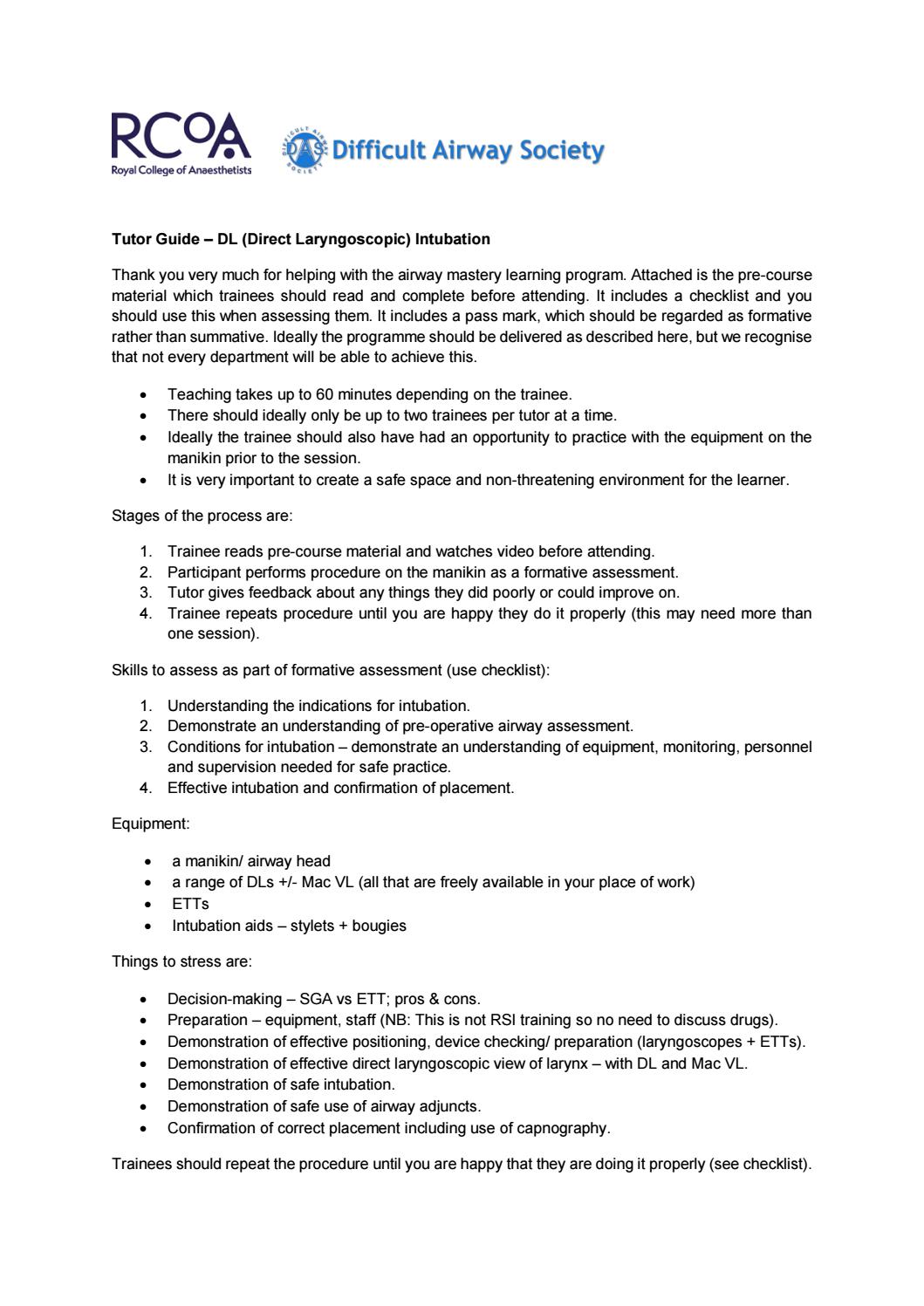 3. Direct Laryngoscopic Intubation - Tutor Guide by Difficult Airway ...