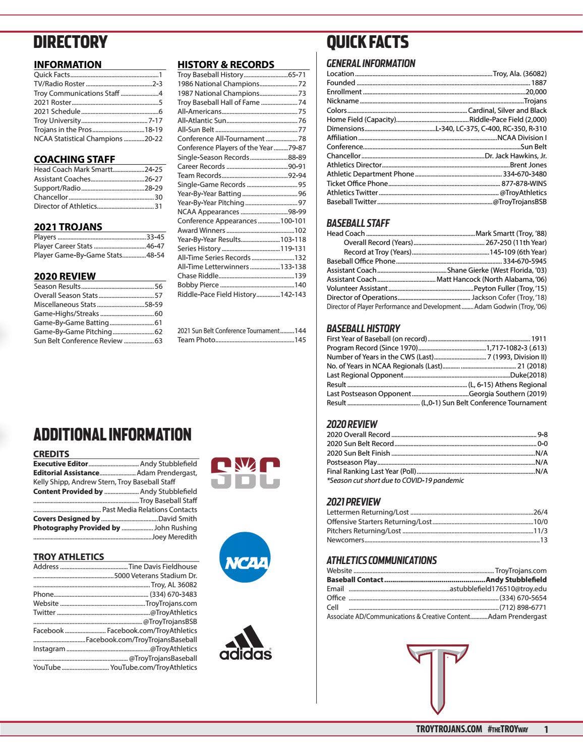 2021 Troy Baseball Media Guide by Troy University Athletics - Issuu