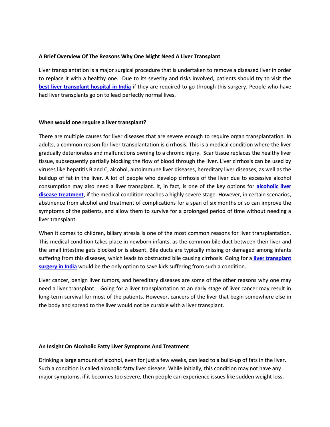 A Brief Overview Of The Reasons Why One Might Need A Liver Transplant by Transplantliver - Issuu