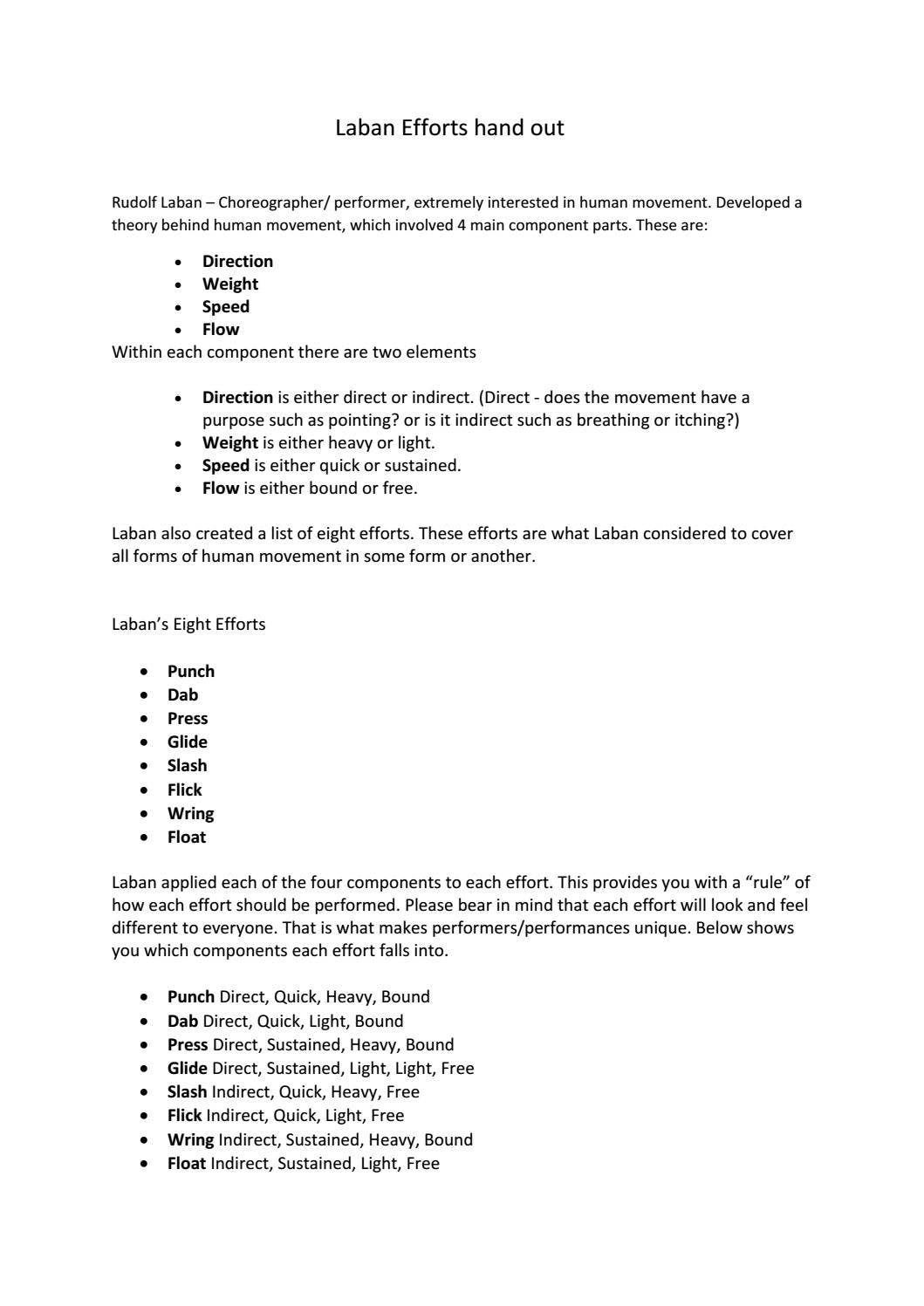 Laban Efforts Acting for Screen & Stage Taster Activity by ...