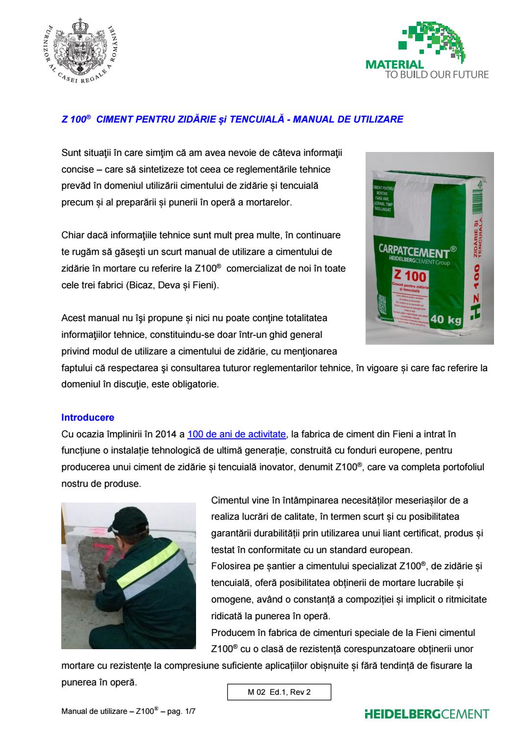 Z100 - manual de utilizare 2021 by HeidelbergCement Romania - Issuu