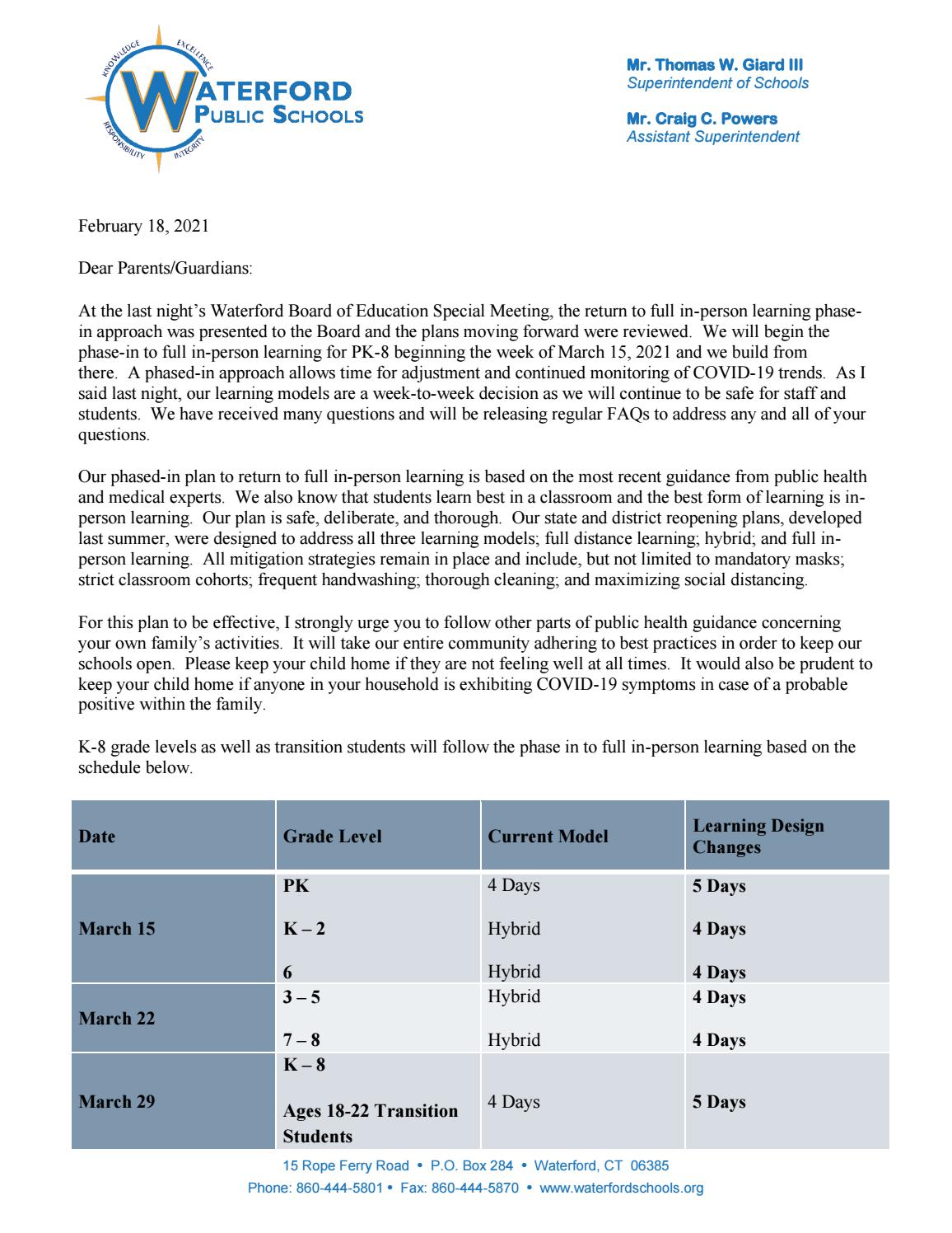 School Learning Model Update by Waterford Public Schools - Issuu