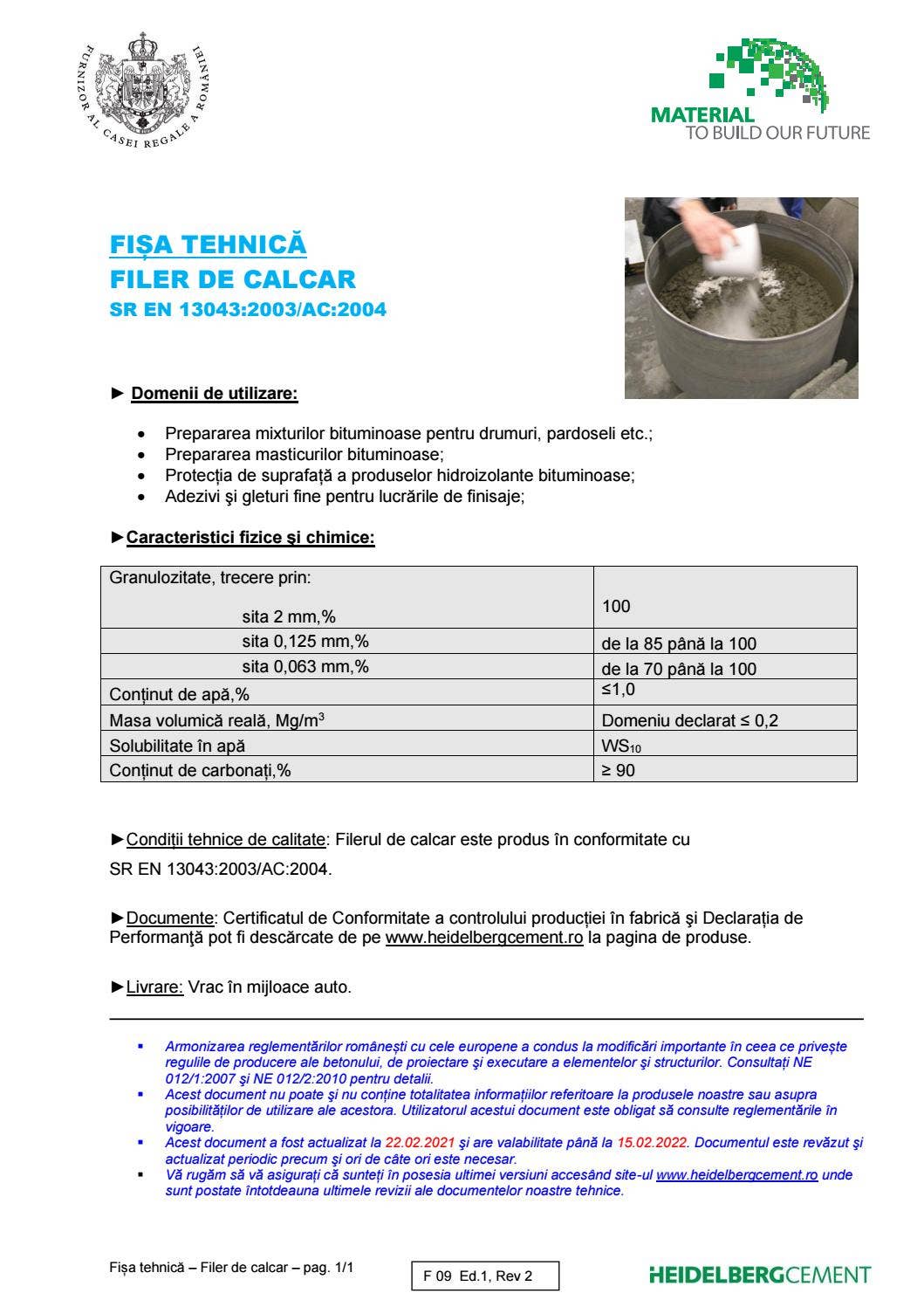 Fișă tehnică FILER DE CALCAR 2021 by Heidelberg Materials Romania - Issuu