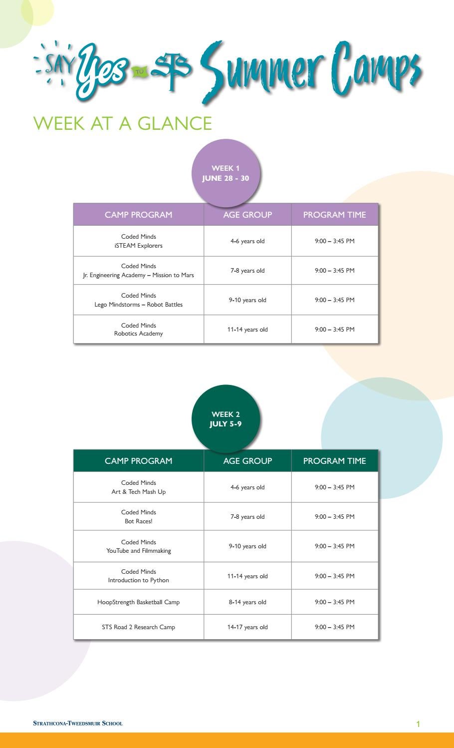 STS Summer Camp 2021 Camp Week At a Glance by Strathcona-Tweedsmuir ...