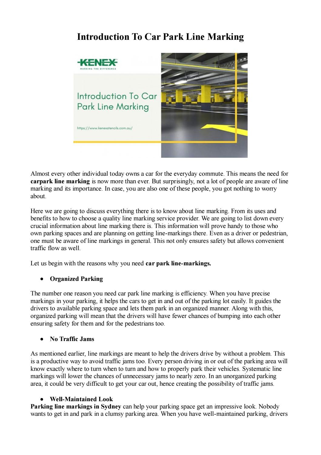 Introduction to Car park Line Marking by Kenex Stencils - Issuu