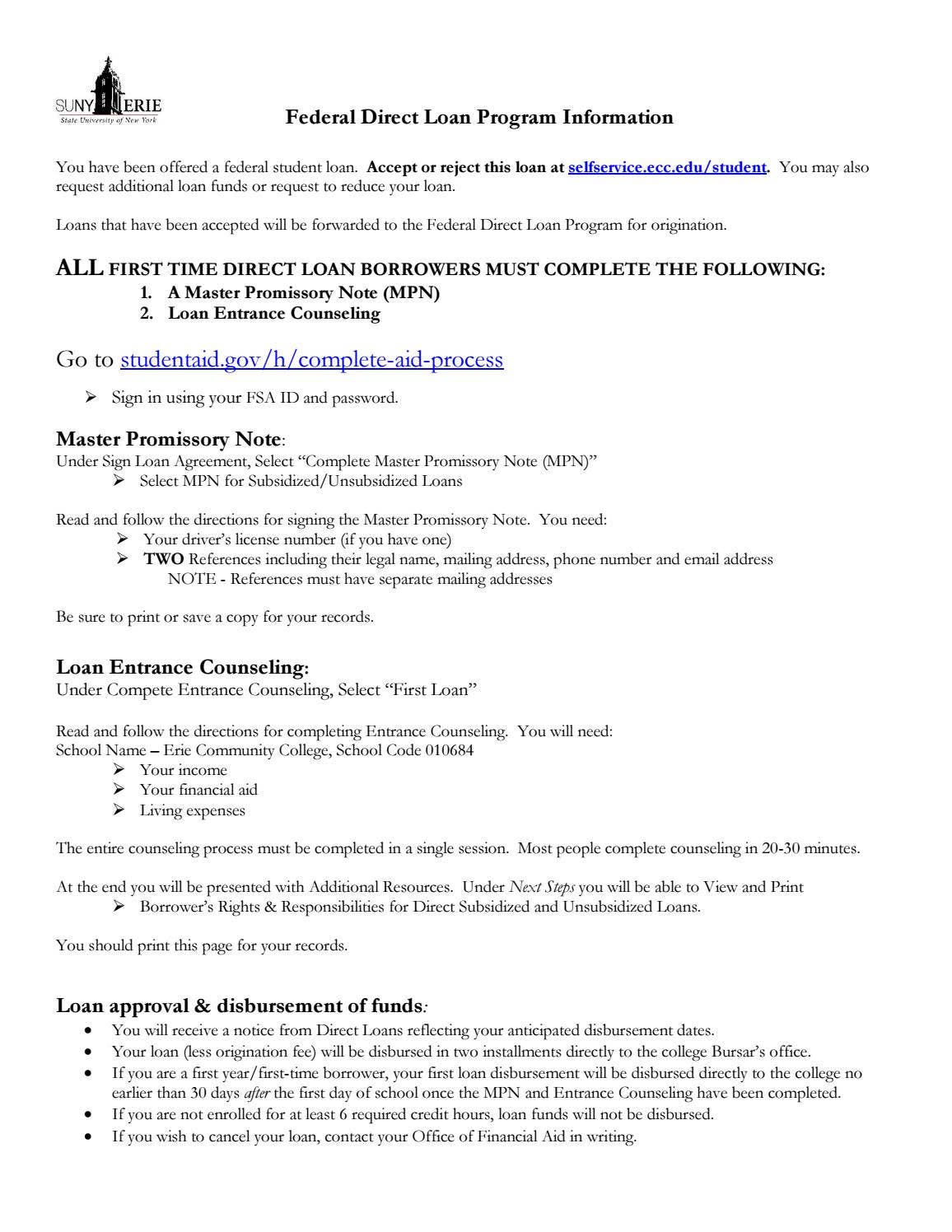 Federal Direct Loan Program Information by SUNY Erie - Issuu