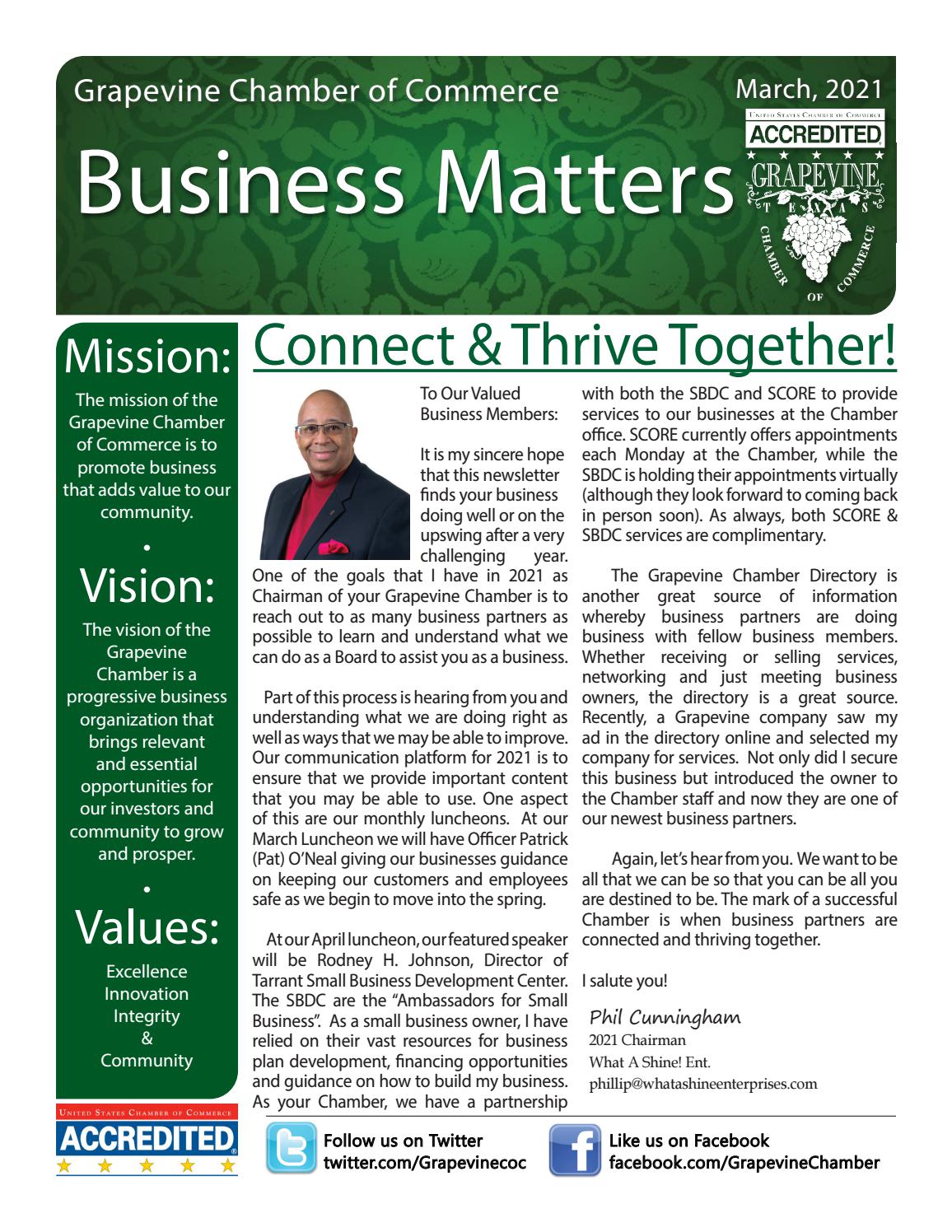 March 2021 Business Matters Newsletter by Grapevine Chamber of Commerce ...