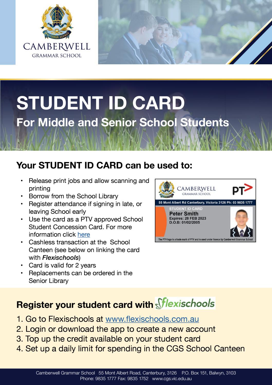 Middle and Senior School Student ID Cards by Camberwell Grammar School ...