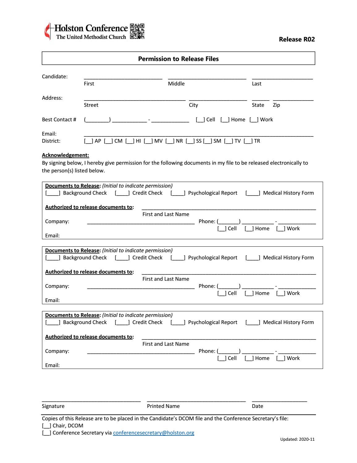 R02 - Permission to Release Files by Holston Annual Conference - Issuu