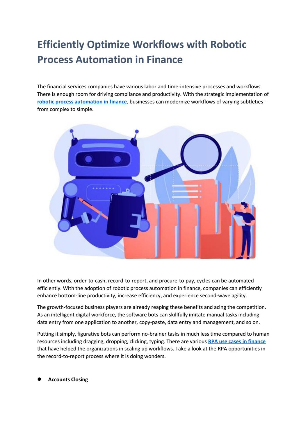 Efficiently Optimize Workflows with Robotic Process Automation in Finance by Richard leo - Issuu