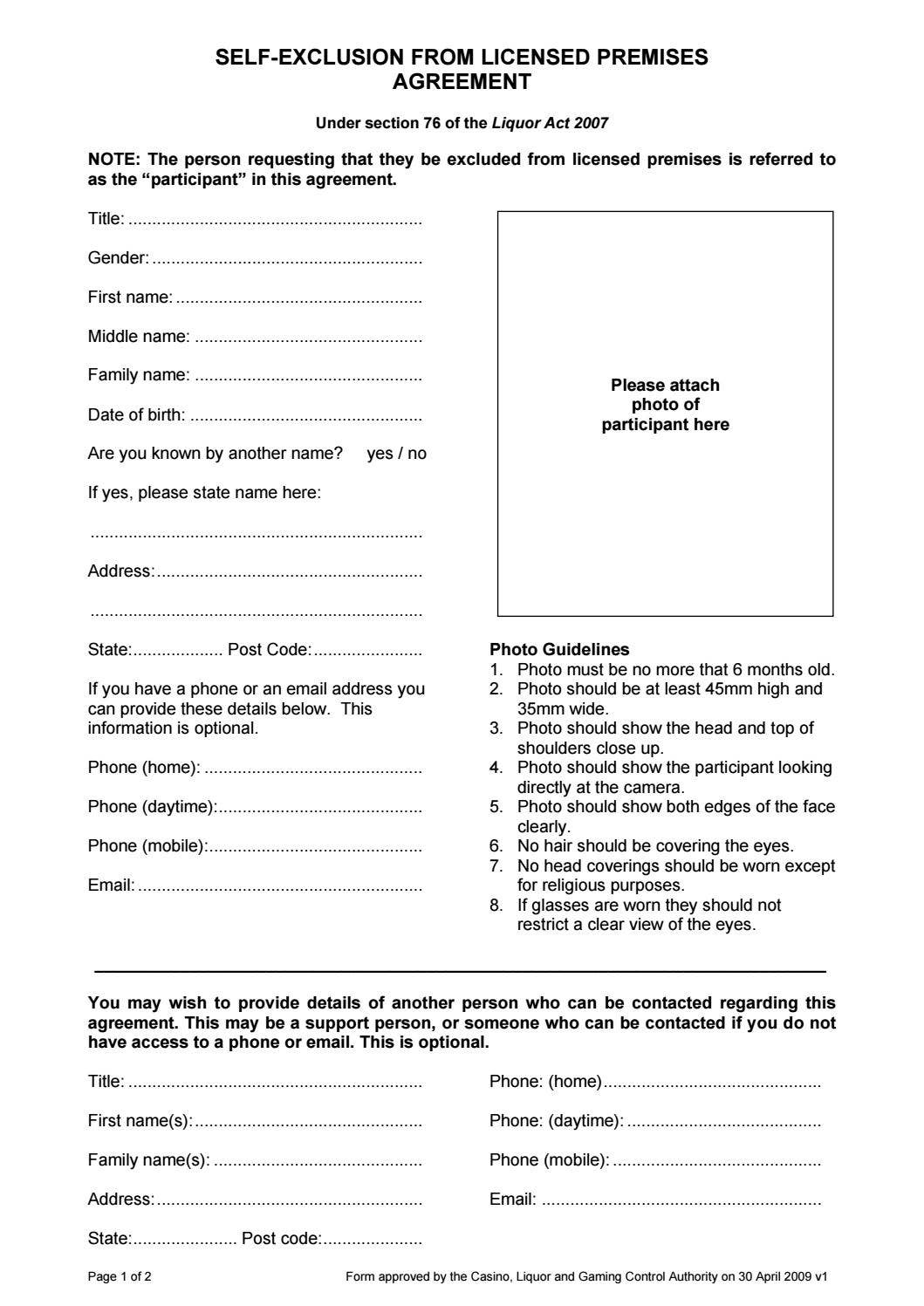 Self Exclusion Form by Bankstown Sports Club - Issuu