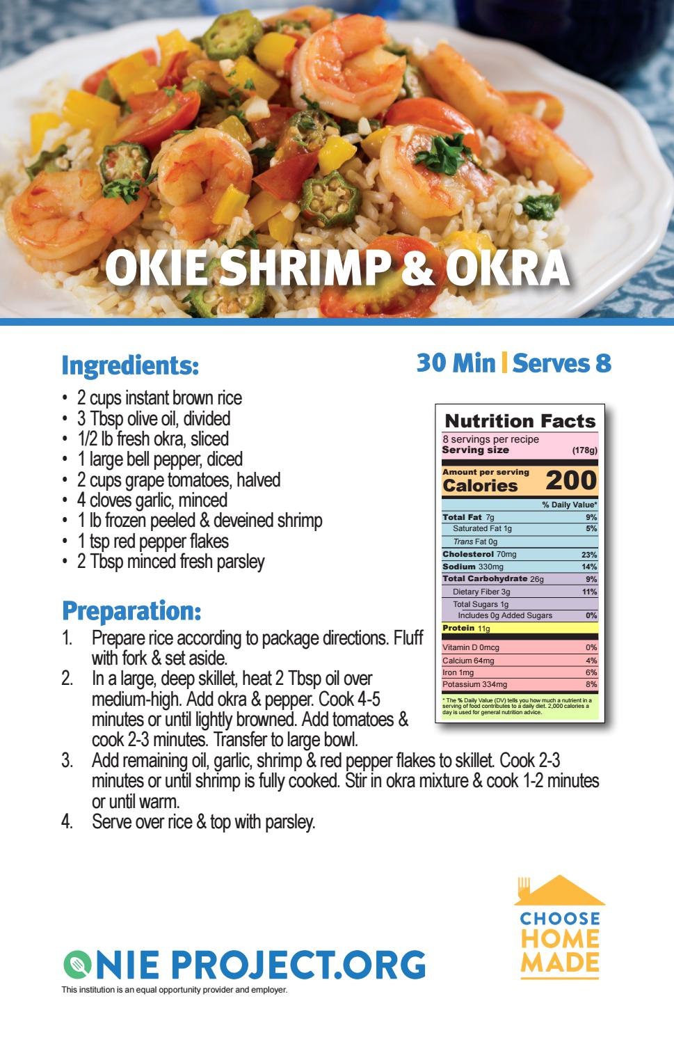 Okie Shrimp and Okra Recipe Card (English and Spanish) by The ONIE ...