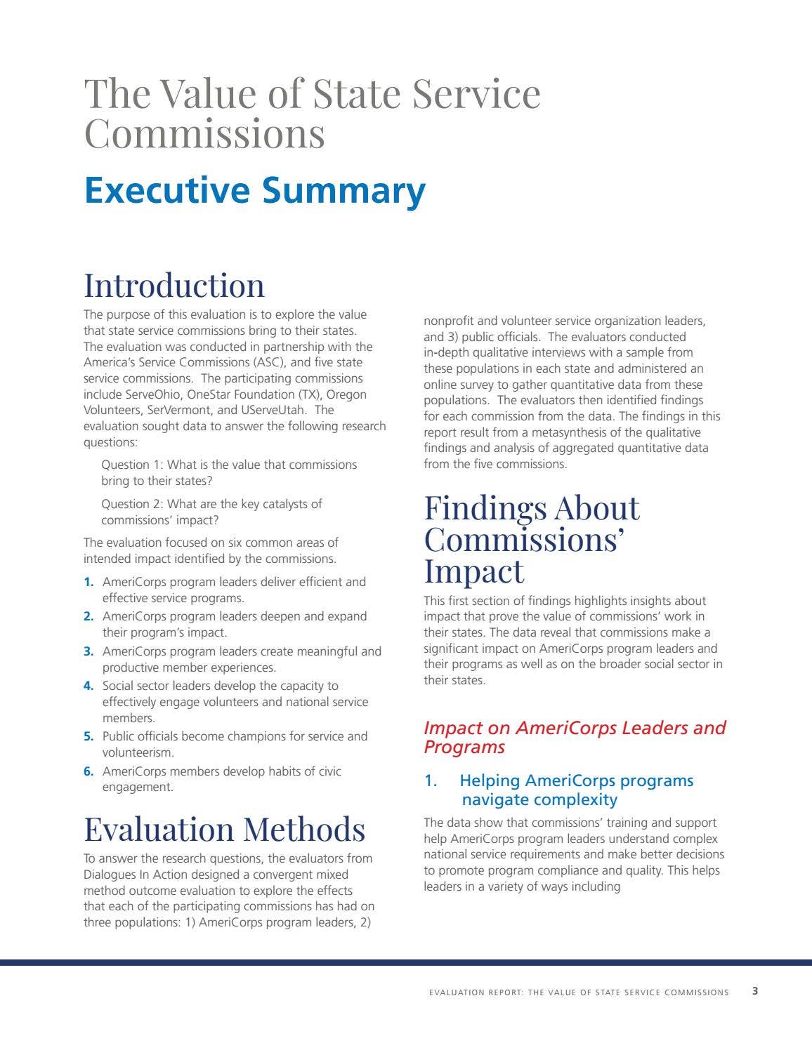 Executive Summary: The Value of State Service Commissions (2021) by ...