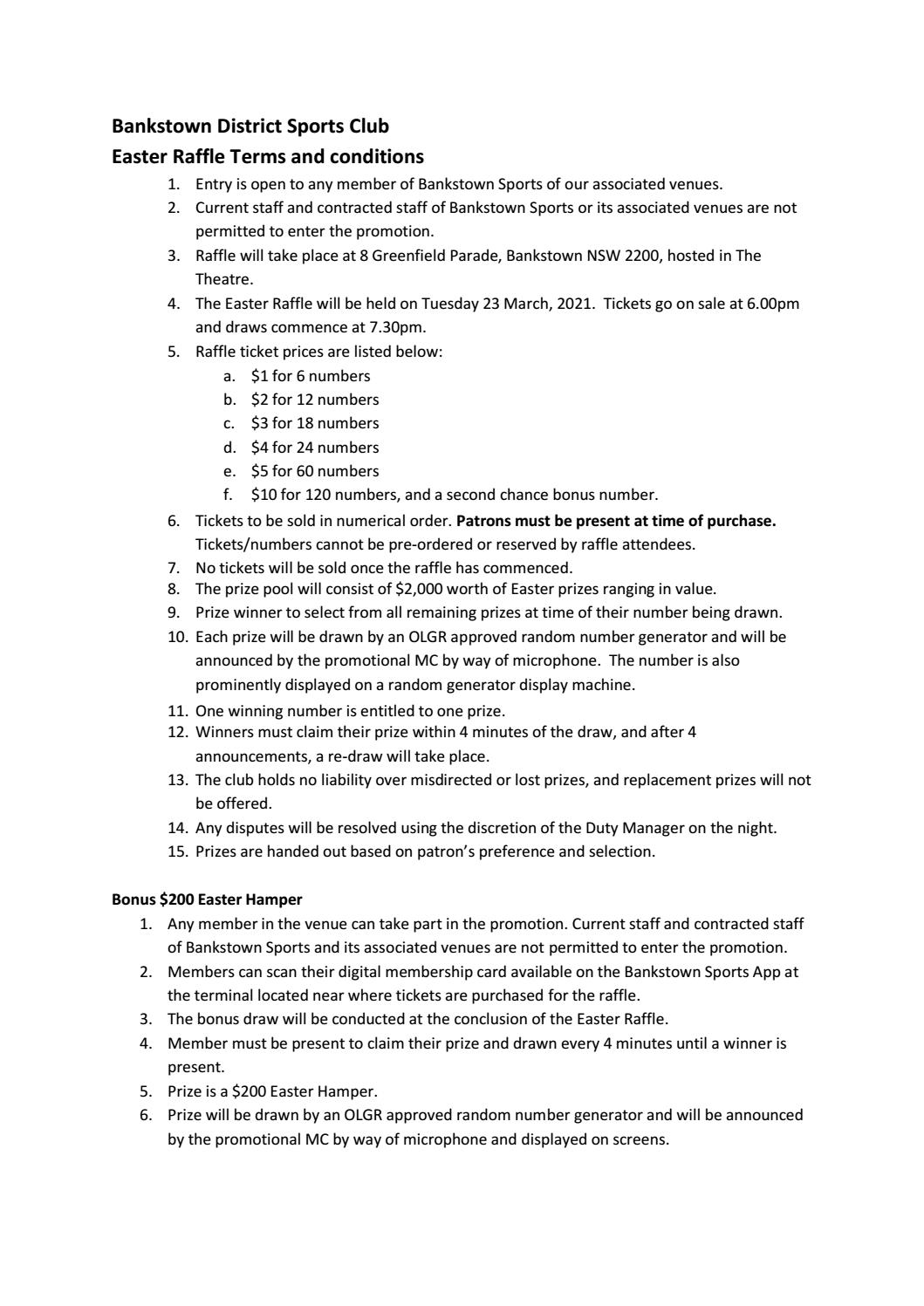 Bankstown Sports Easter Terms and Conditions by Bankstown Sports Club ...