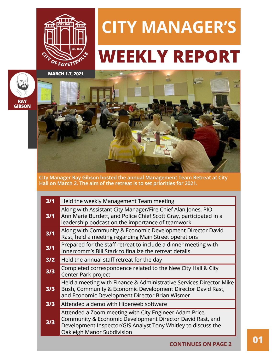 City Manager's Weekly Report - March 1-7, 2021 by City of Fayetteville ...