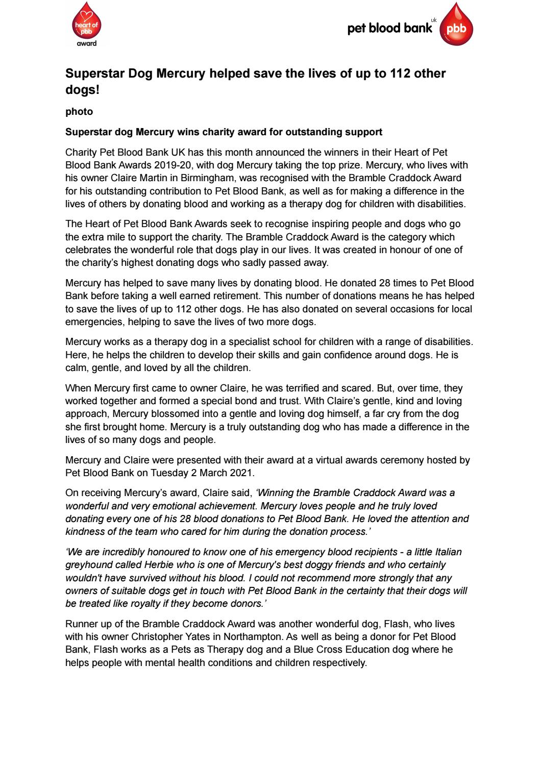 Superstar Dog Mercury helped save the lives of up to 112 other dogs! by ...