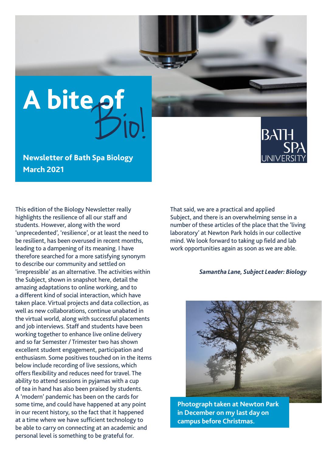Bath Spa Biology Newsletter - March 2021 by Bath Spa University - Issuu