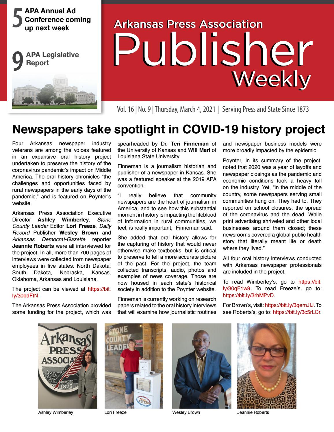 Arkansas Publisher Weekly: March 4, 2021 by Arkansas Press Association ...