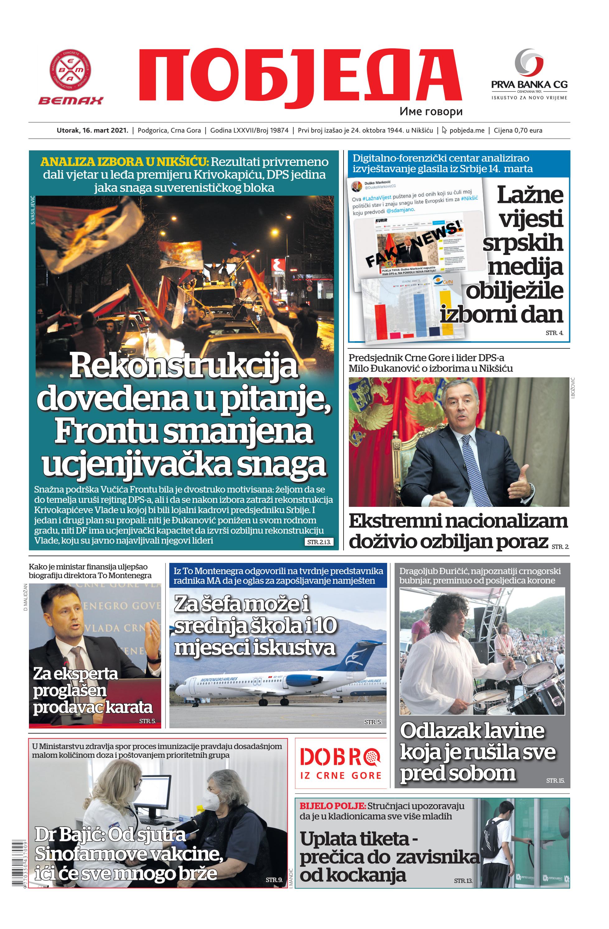 Dnevni list Pobjeda 16.03.2021. by Pobjeda - Issuu