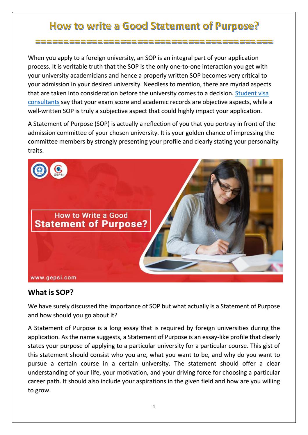 How to write good statement of purpose? by studentvisa - Issuu