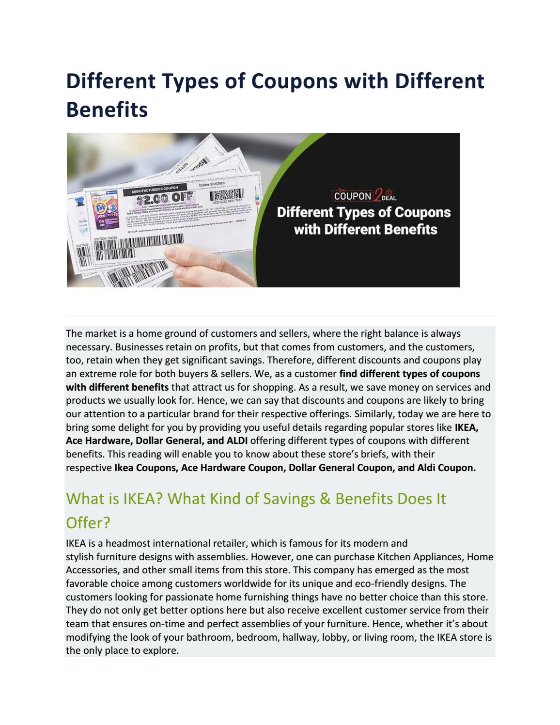 Different Types of Coupons with Different Benefits by coupon2deal - Issuu