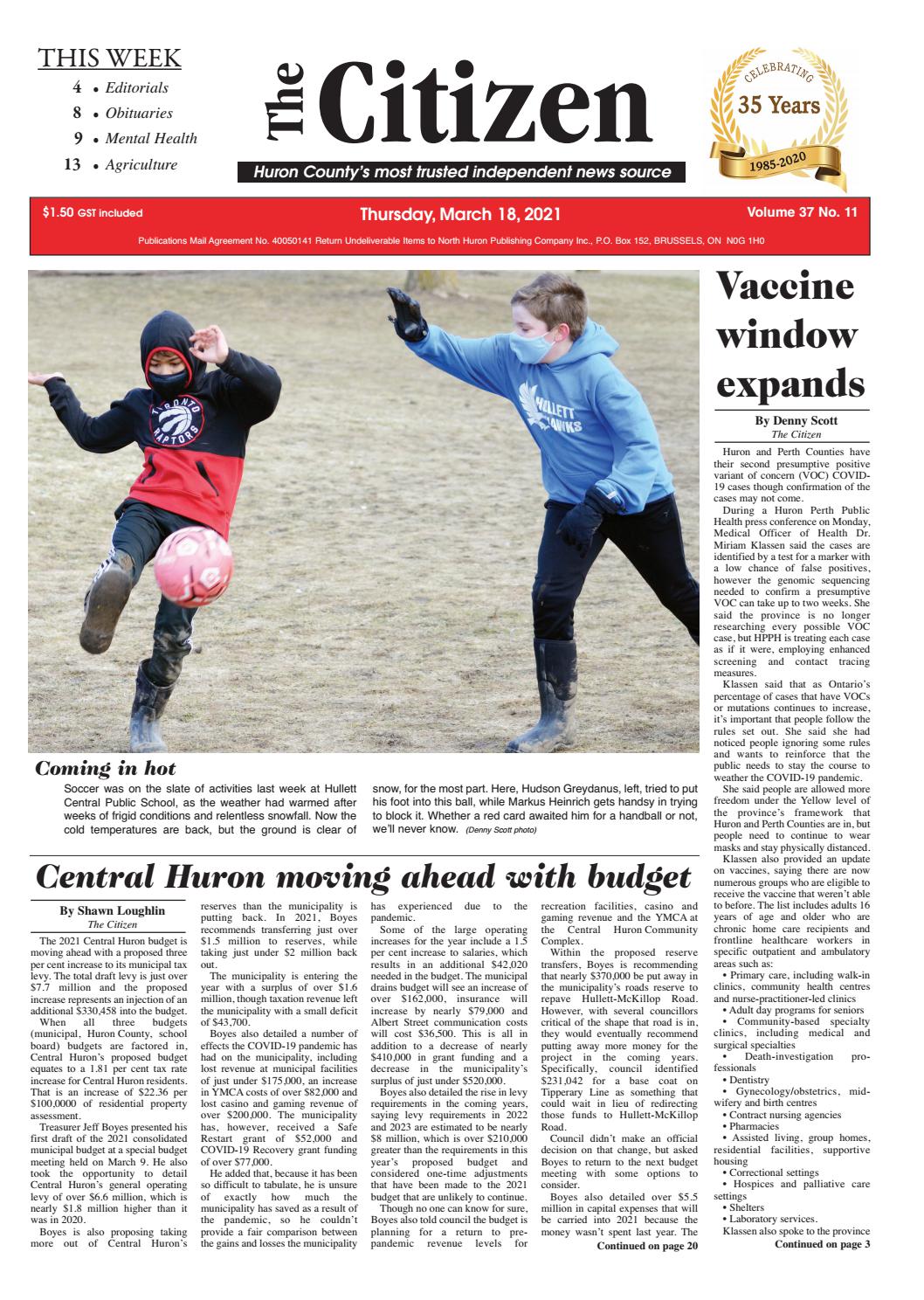 The Citizen - March 18, 2021 by North Huron Publishing Company Ltd. - Issuu