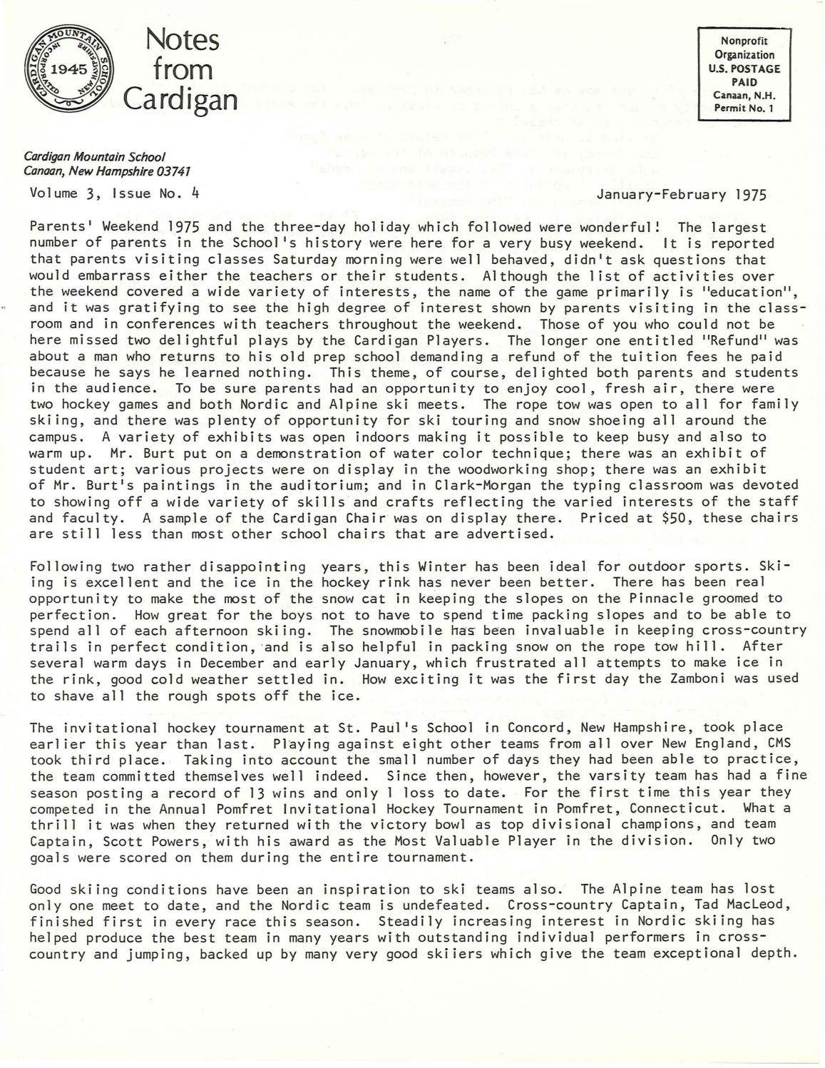 Notes from Cardigan (January/February, 1975) by Cardigan Mountain ...