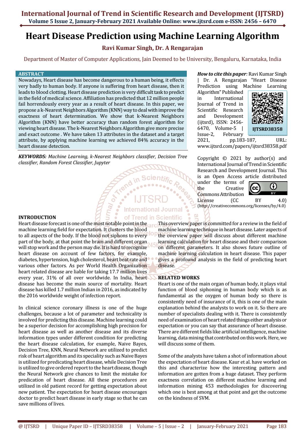 Heart Disease Prediction using Machine Learning Algorithm by ...