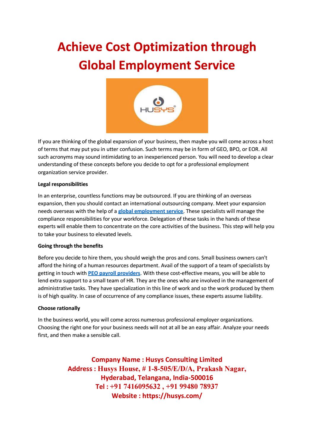Achieve Cost Optimization through Global Employment Service by ...