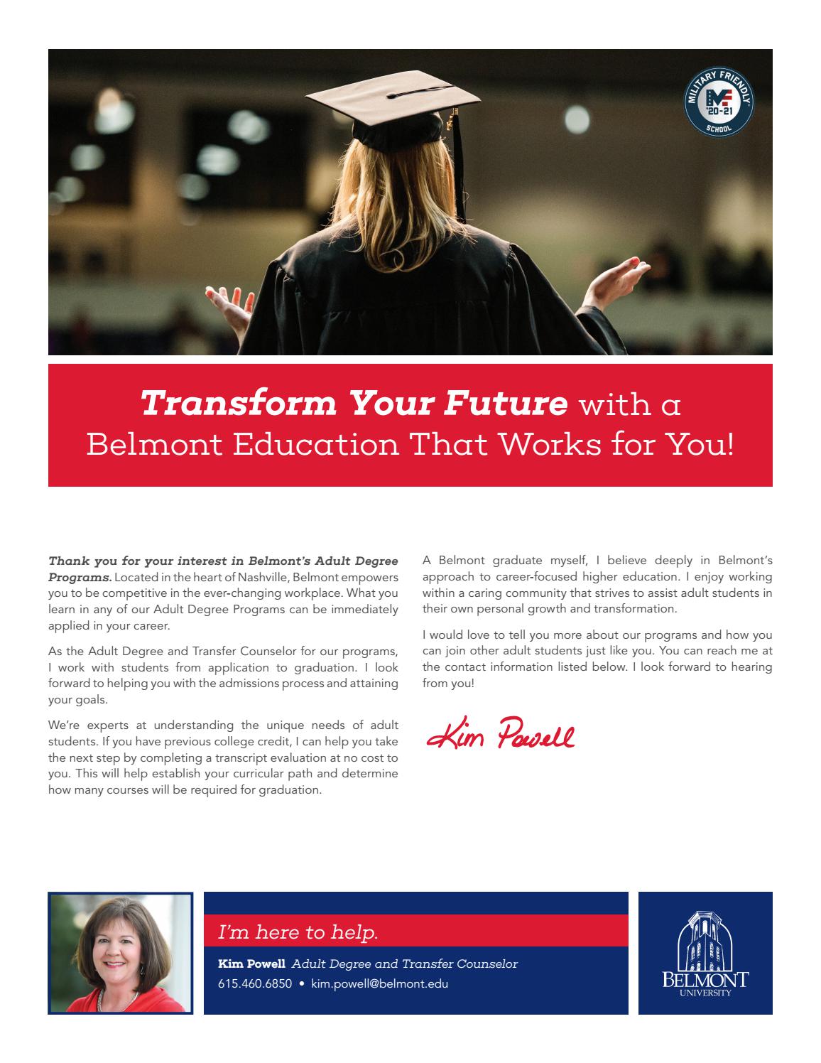 Adult Degree Program Information by Belmont University - Issuu