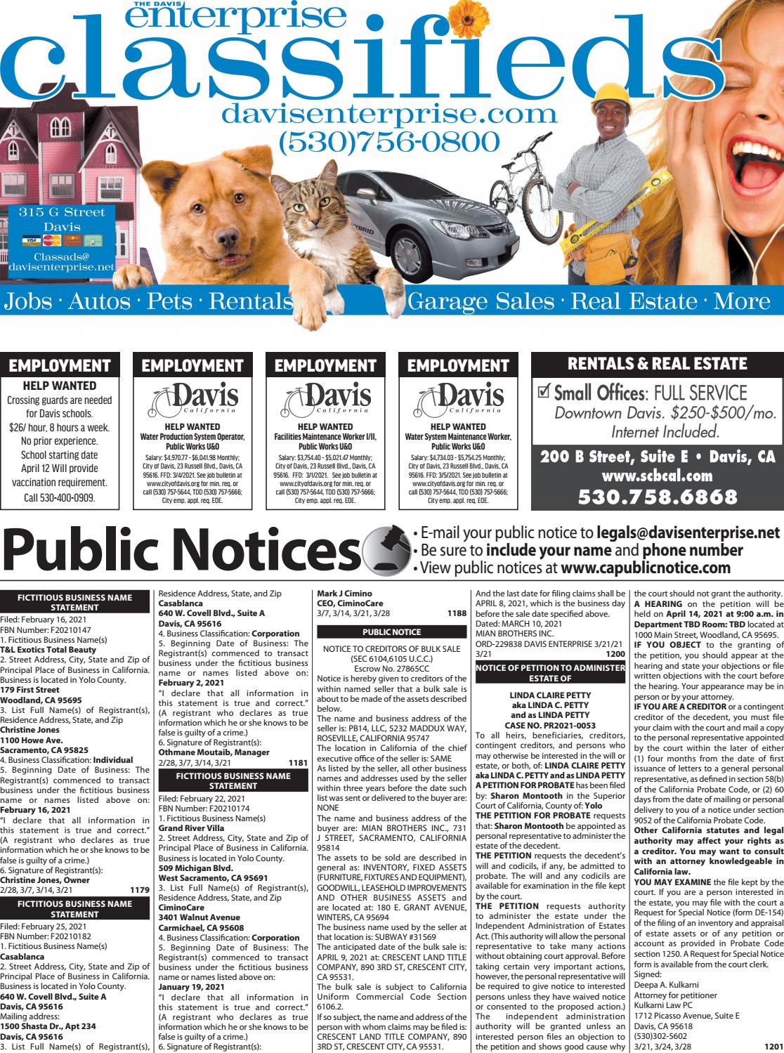 Davis Enterprise classifieds Sunday, March 21, 2021 by mcnaughtonmedia ...