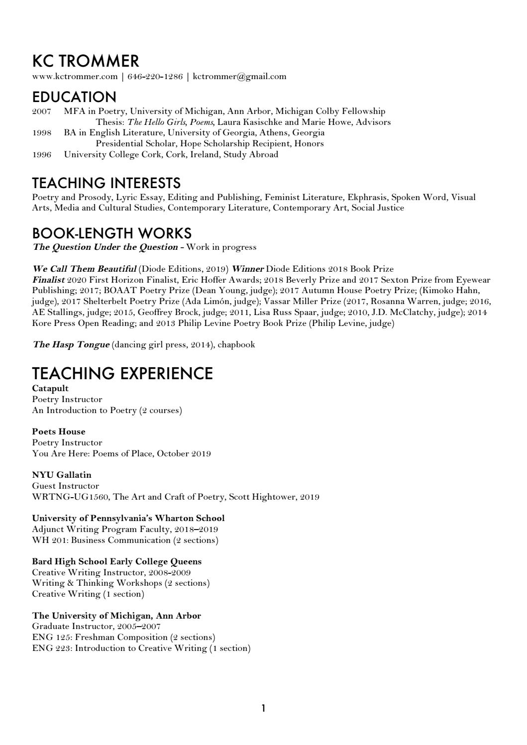 KC Trommer Artist CV 2021 by KC Trommer - Issuu